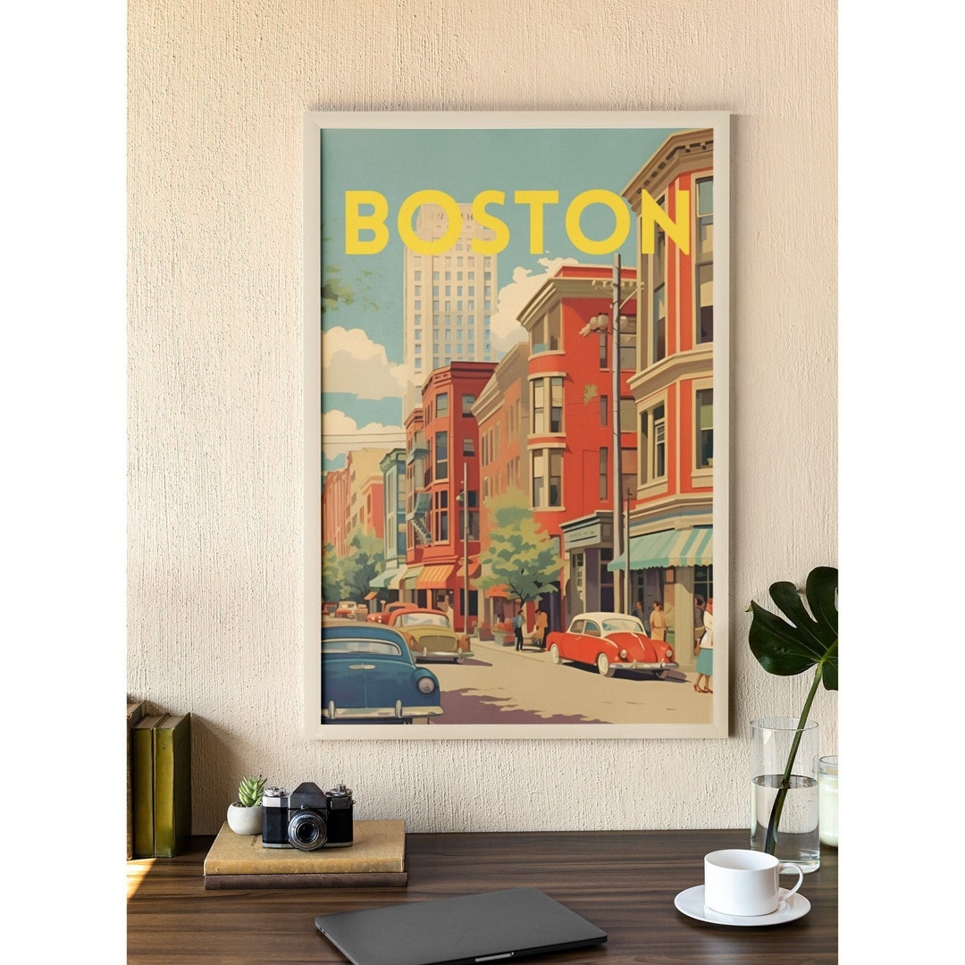 Boston Massachusetts USA Retro Art Print, Boston Wall Art Illustration ...