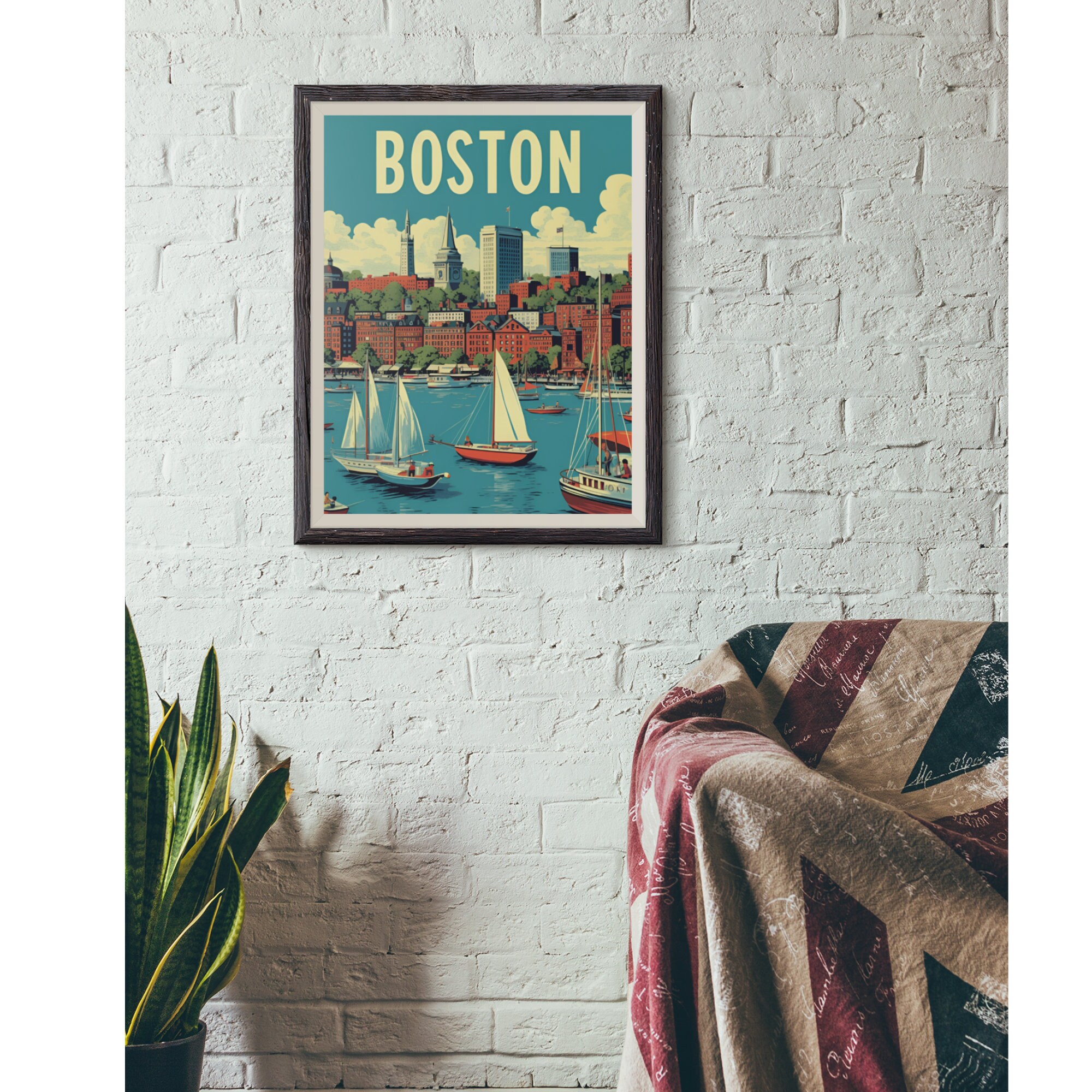 Boston Massachusetts USA Retro Art Print, Boston Wall Art Illustration ...