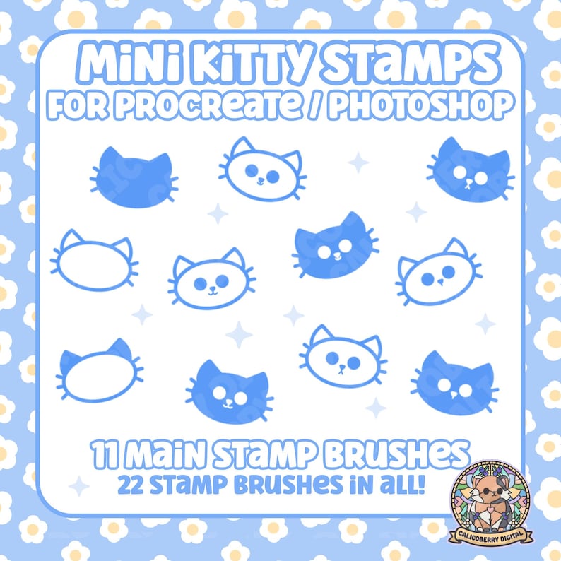 Mini Kitty Procreate \ Photoshop Stamp Brushes, Cat Themed Procreate ...