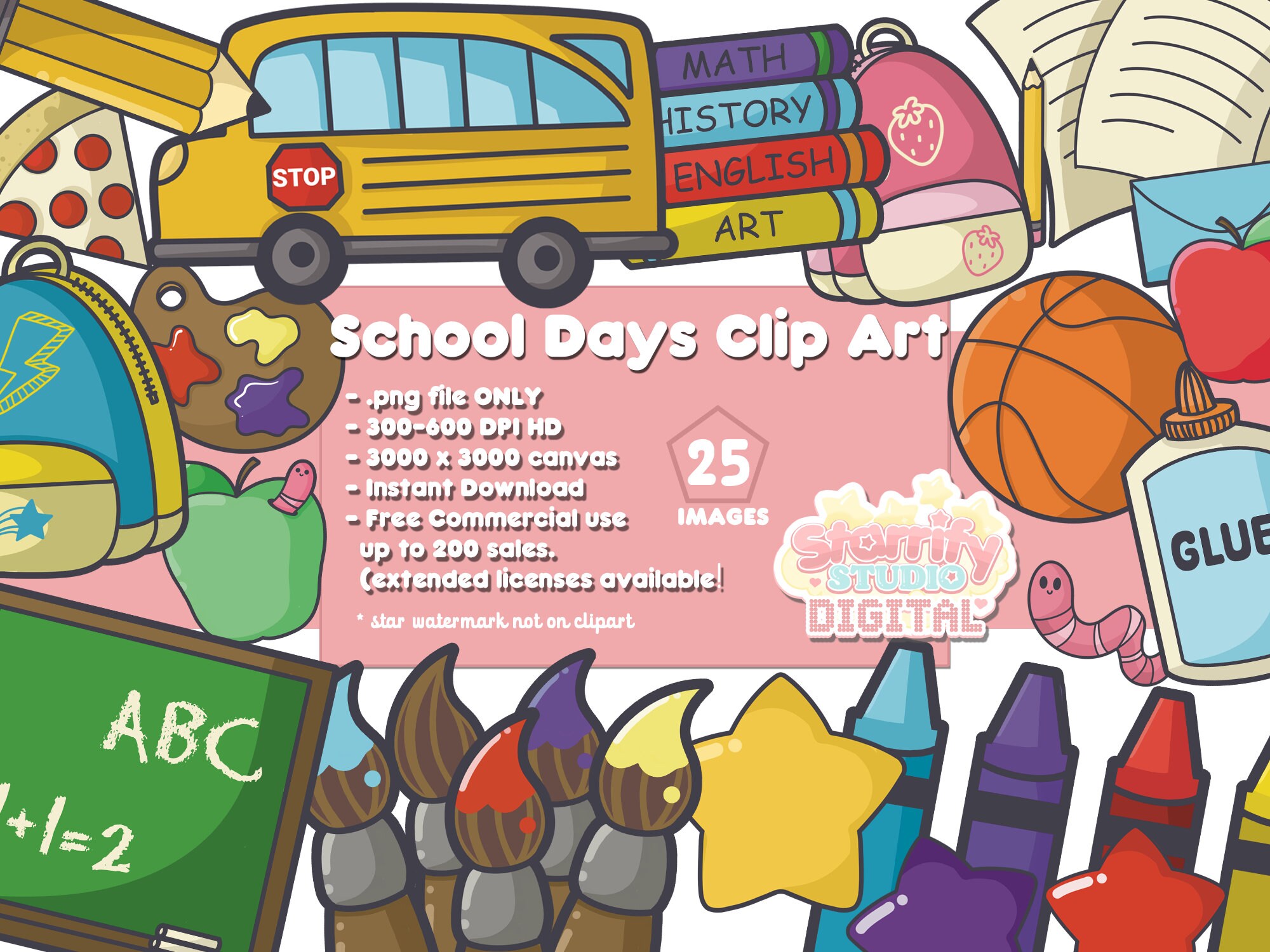 School Days Clip Art Cute School Clip Art Paintbrush Clip - Etsy