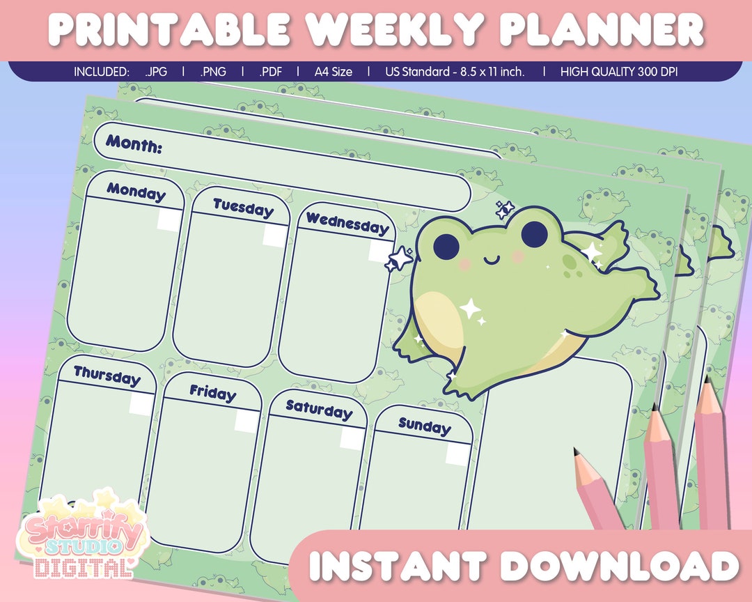 Leap Frog Printable Weekly Planner Cute Printable Weekly - Etsy Australia