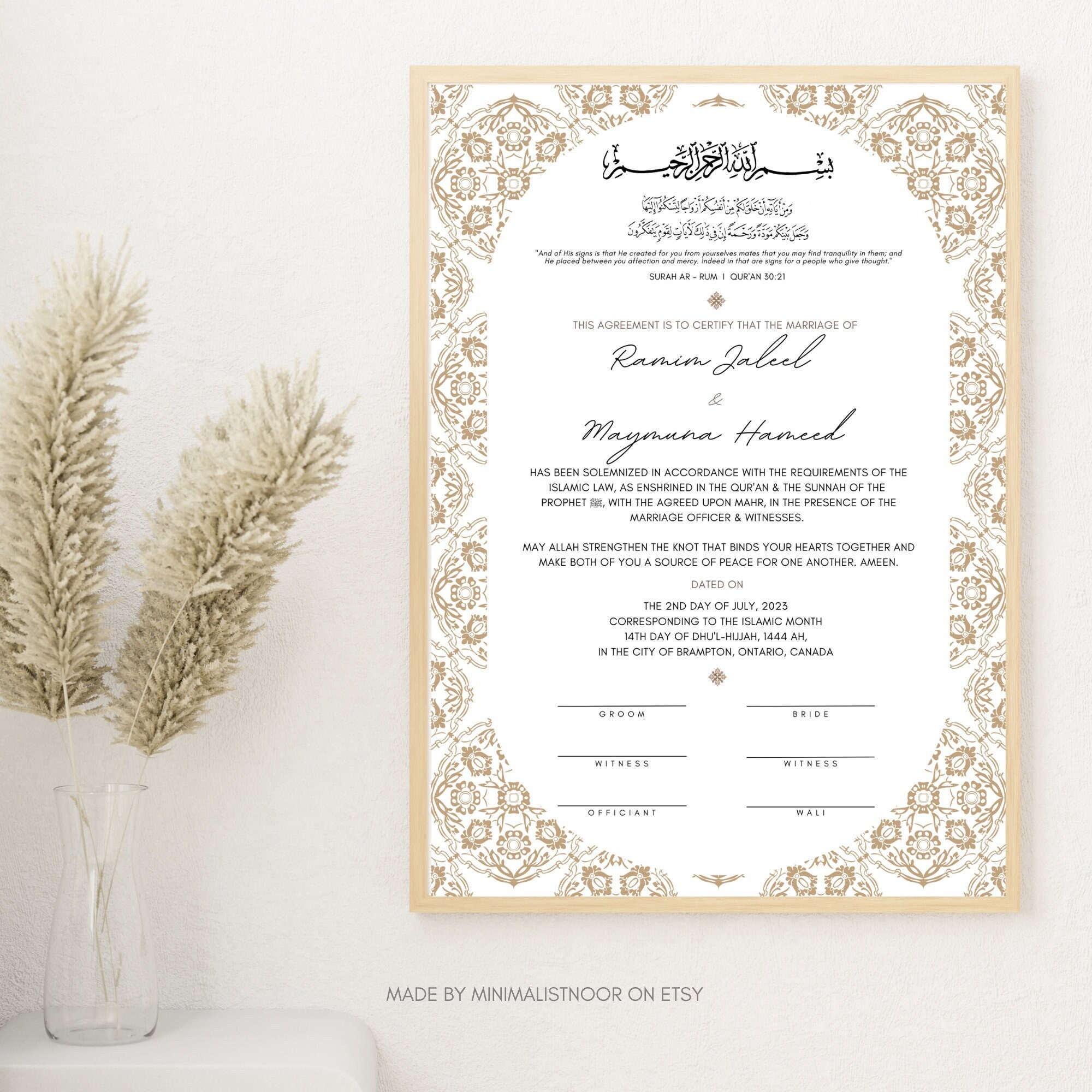 Nikkah Contract Custom Nikkah Nama Islamic Wedding Contract ...