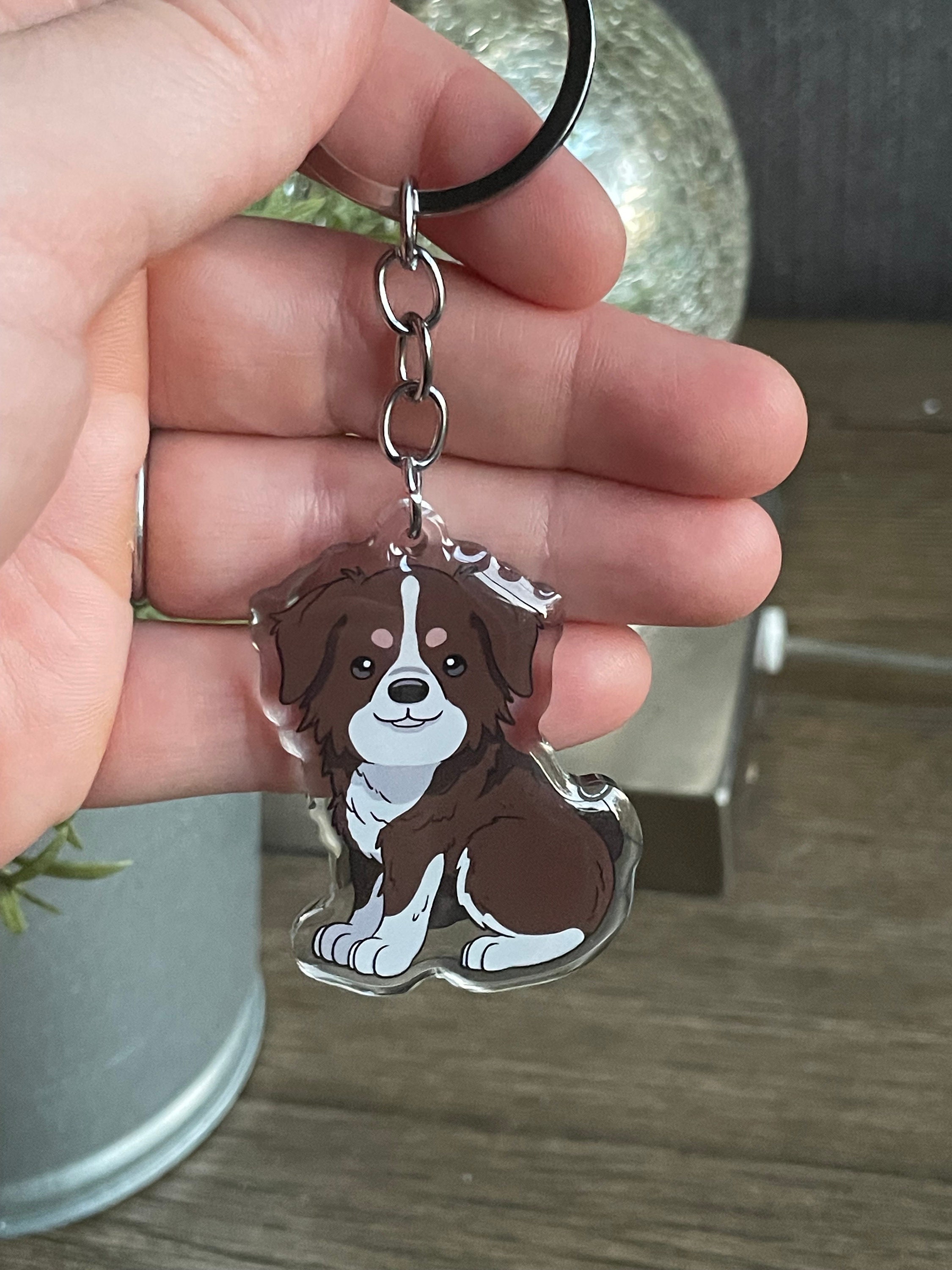 2 Inch Clear Acrylic Keychains - Brown Australian Shepard - Cute Dogs ...