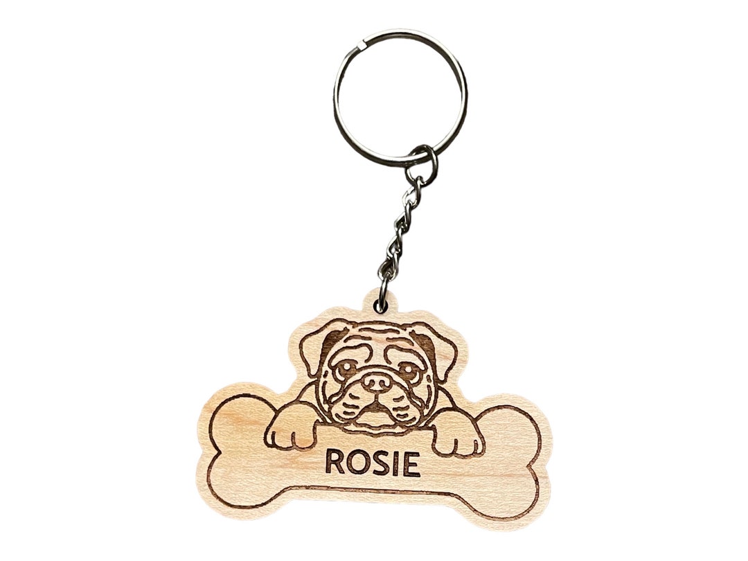 2 Inch Personalized Wooden Keychains With Name in Bone Dog Keychains ...