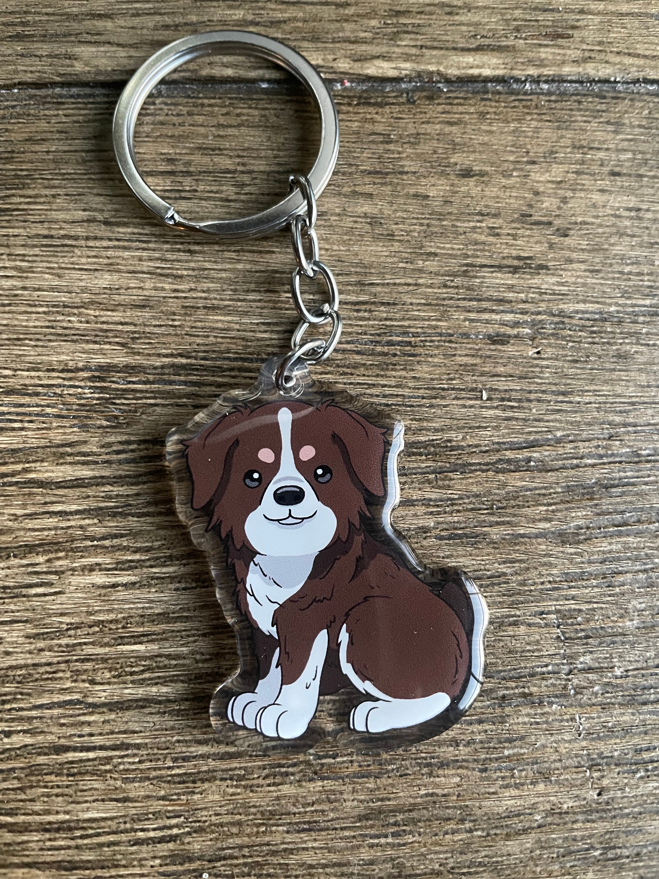 2 Inch Clear Acrylic Keychains - Brown Australian Shepard - Cute Dogs ...