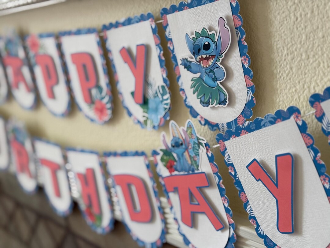 Stitch Inspired Birthday Banner, Decoration for Lilo and Stitch Themed ...