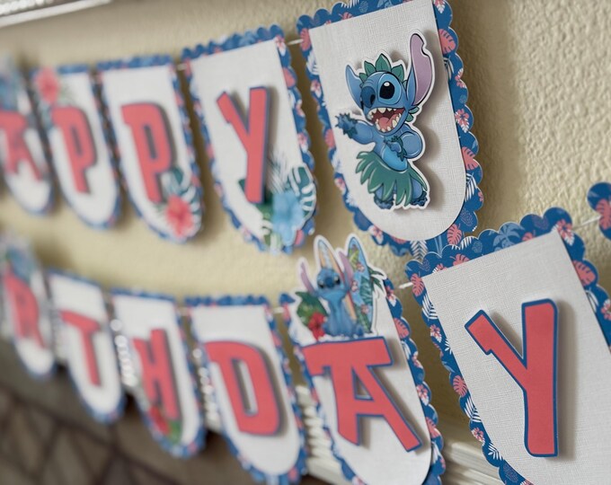 Stitch Inspired Birthday Banner, Decoration for Lilo and Stitch Themed ...