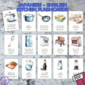 Japanese English Study Kitchen Theme Flashcards - Hiragana Cards, Learn ...