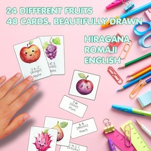 Japanese English Study Kawaii Fruit Flashcards - Hiragana Flashcards ...