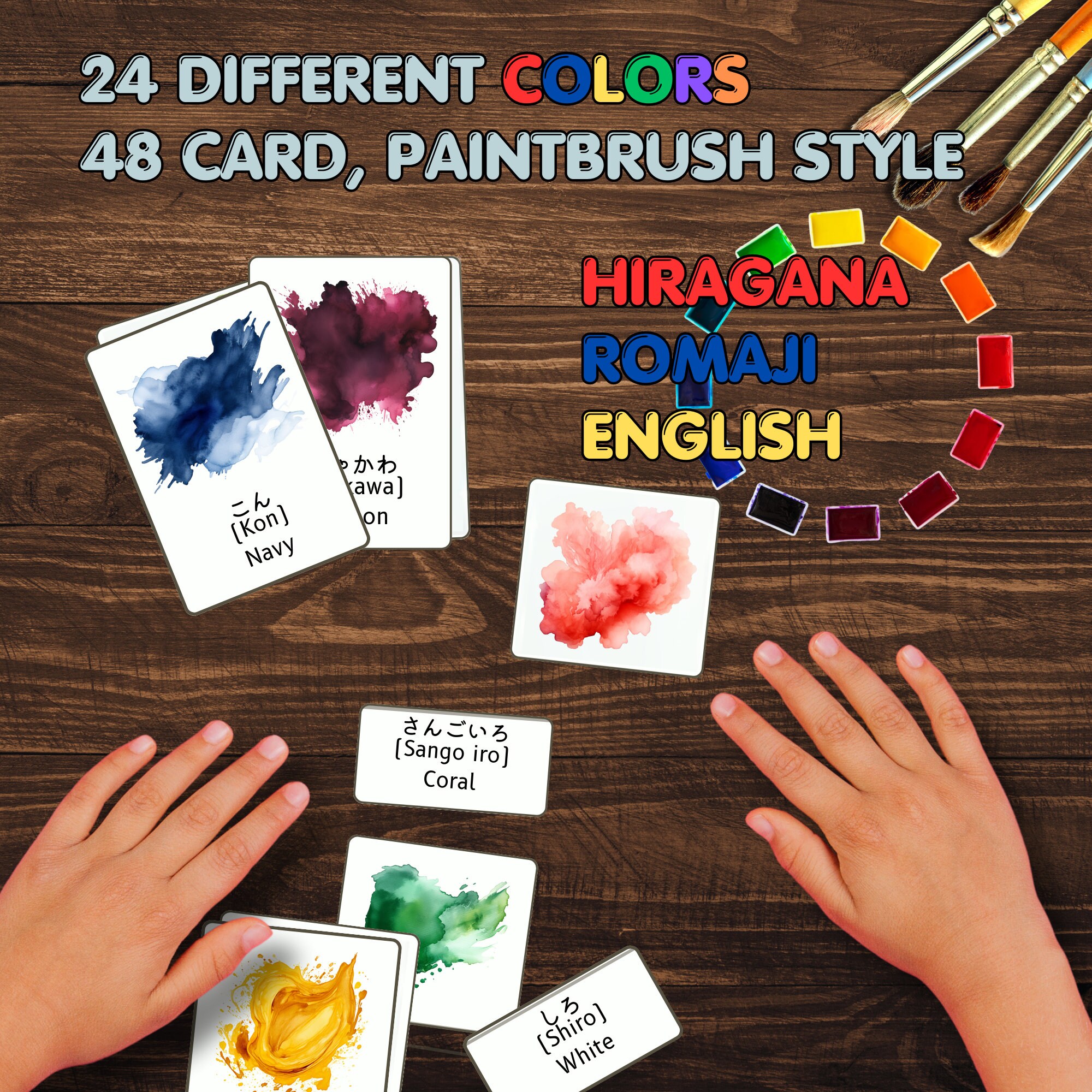 Japanese English Study Colors Brush Flashcards - Hiragana Flashcards ...