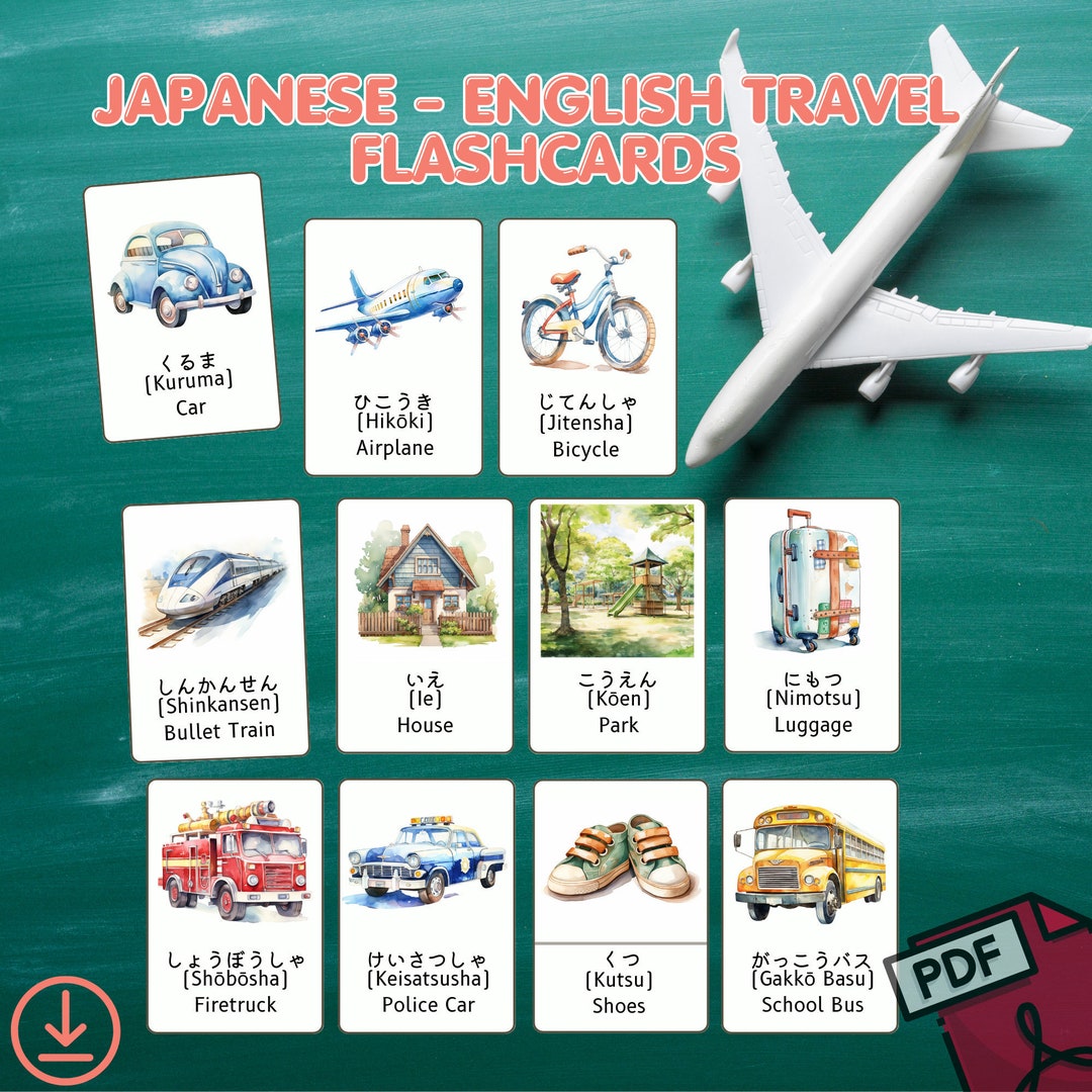 Japanese English Study Travel Theme Flashcards - Hiragana Flashcards ...
