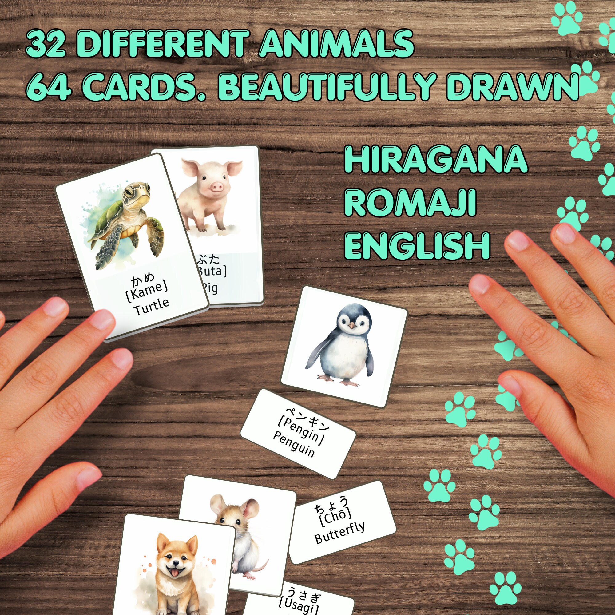 Japanese English Study Kawaii Animal Flashcards - Hiragana Flashcards ...