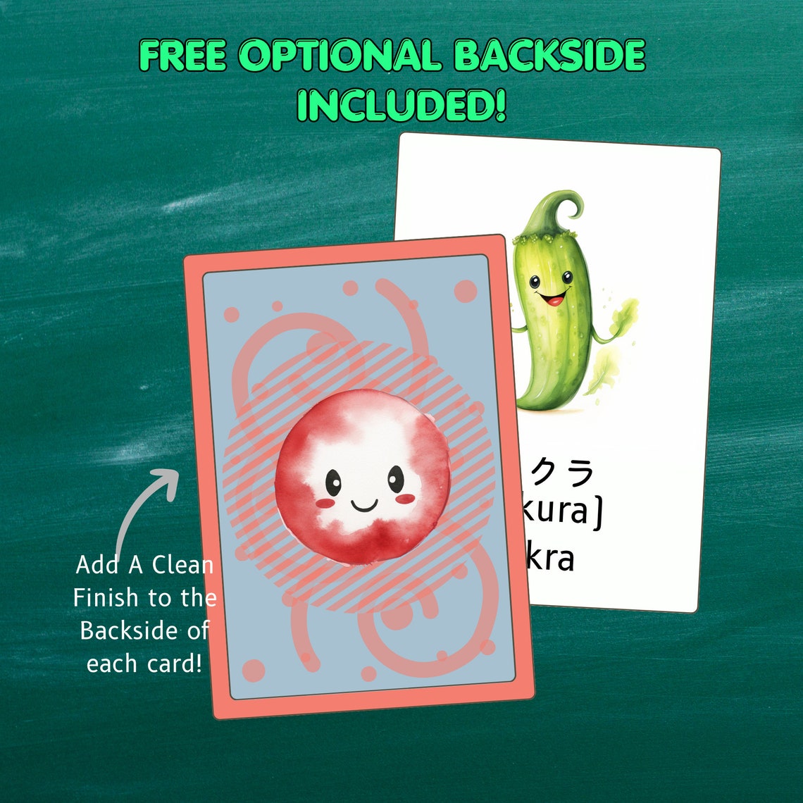 Japanese English Study Kawaii Vegetable Flashcards - Hiragana ...