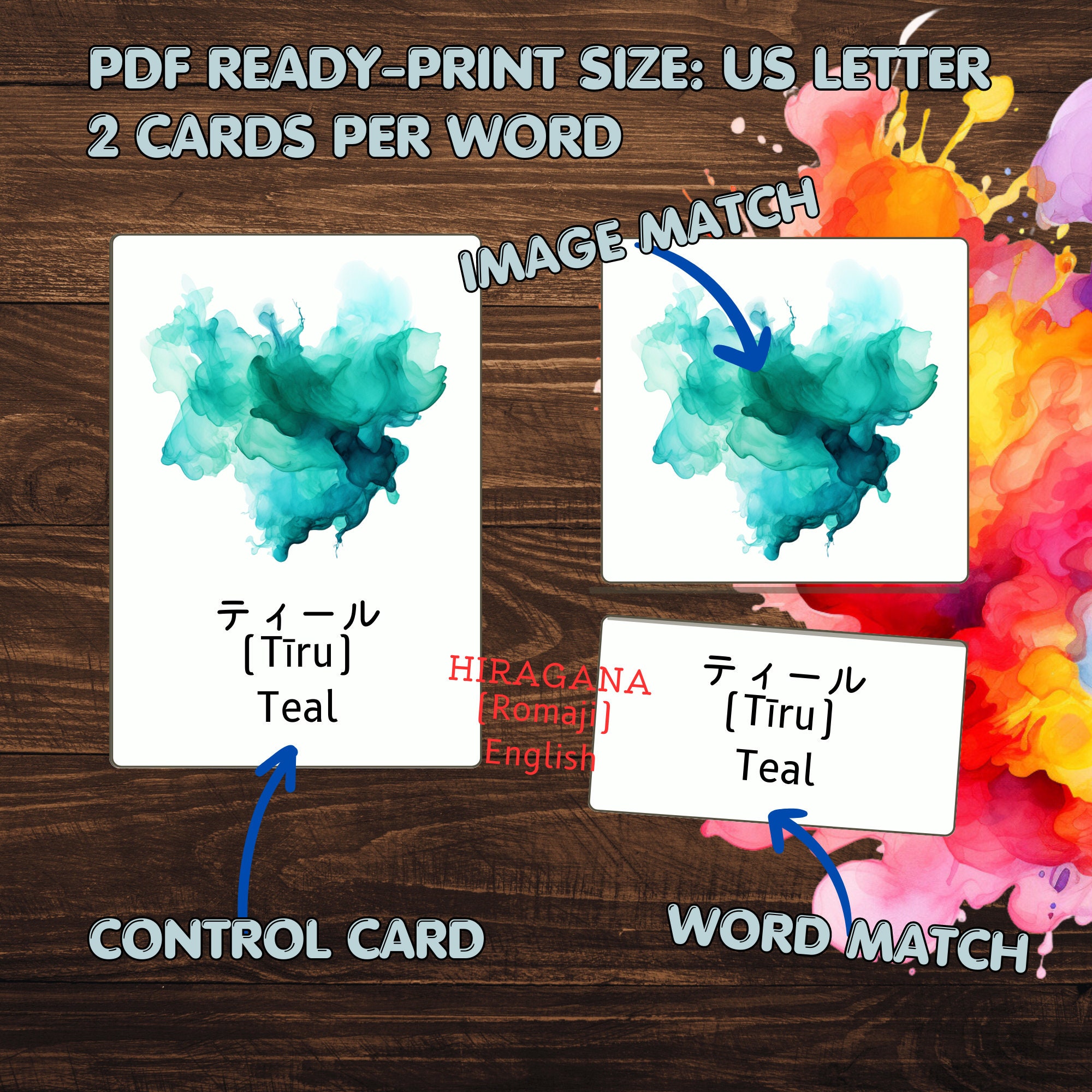 Japanese English Study Colors Brush Flashcards - Hiragana Flashcards ...