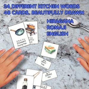 Japanese English Study Kitchen Theme Flashcards - Hiragana Cards, Learn ...