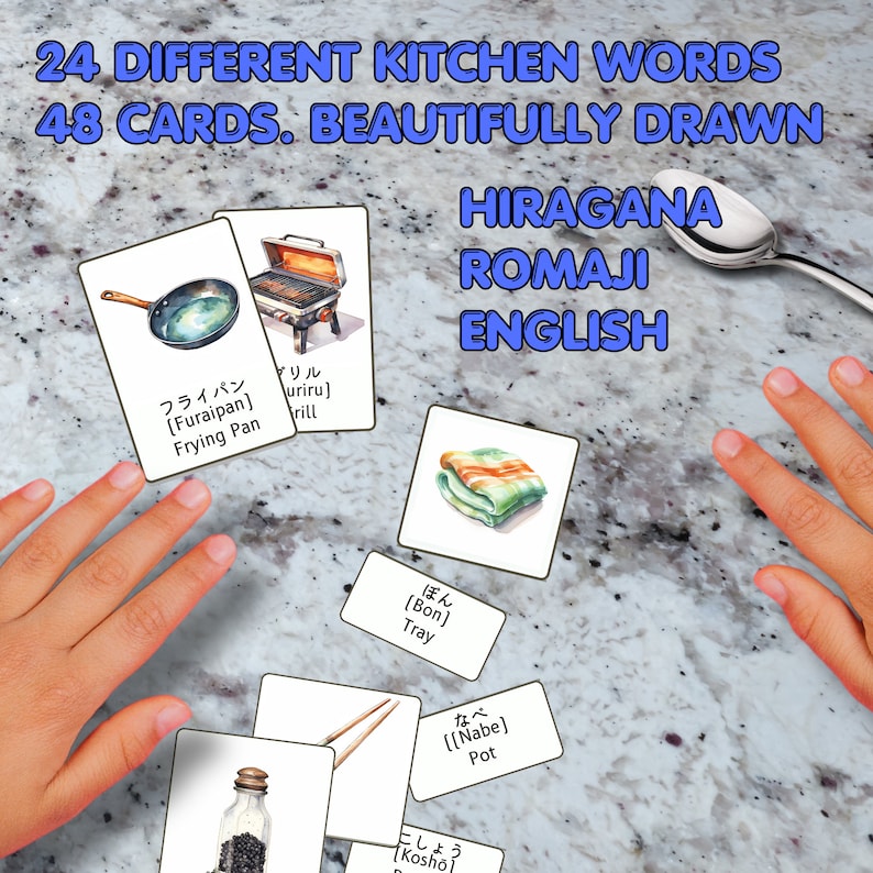 Japanese English Study Kitchen Theme Flashcards - Hiragana Cards, Learn ...