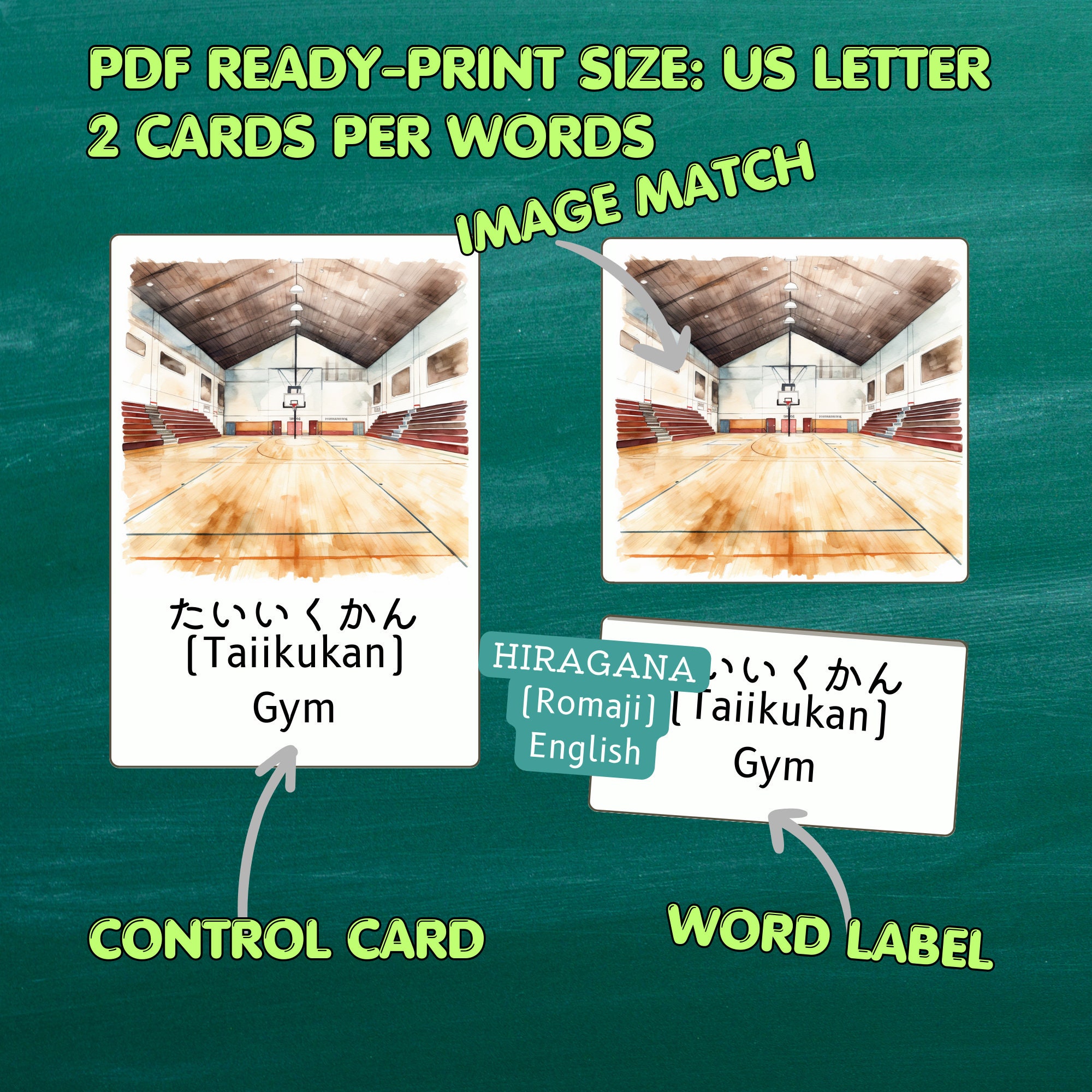 Japanese English Study School Days Theme Flashcards - Hiragana Cards ...