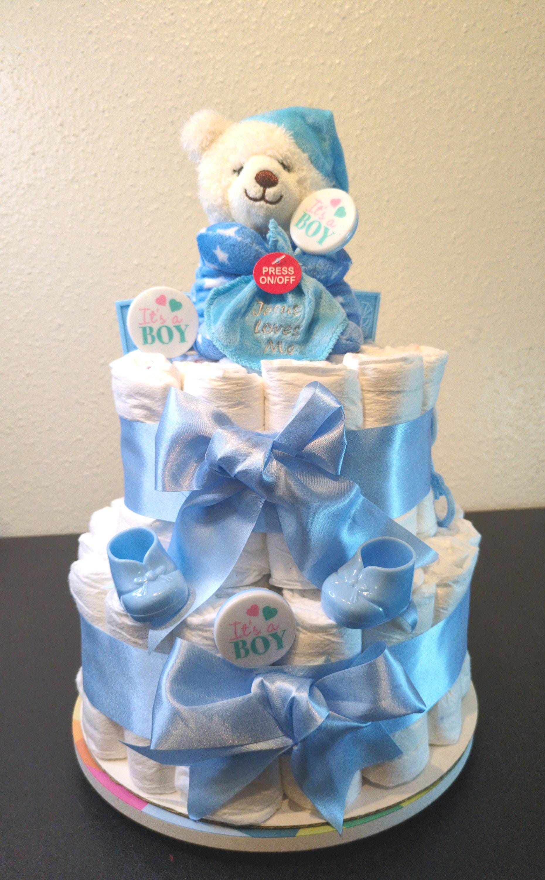 Blue Diaper Cake, Baby Shower Center Piece, ,satin Blue Diaper Cake - Etsy