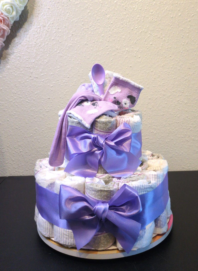 Lavender Diaper Cake, Baby Shower Center Piece, Baby Girl Gift, Purple ...