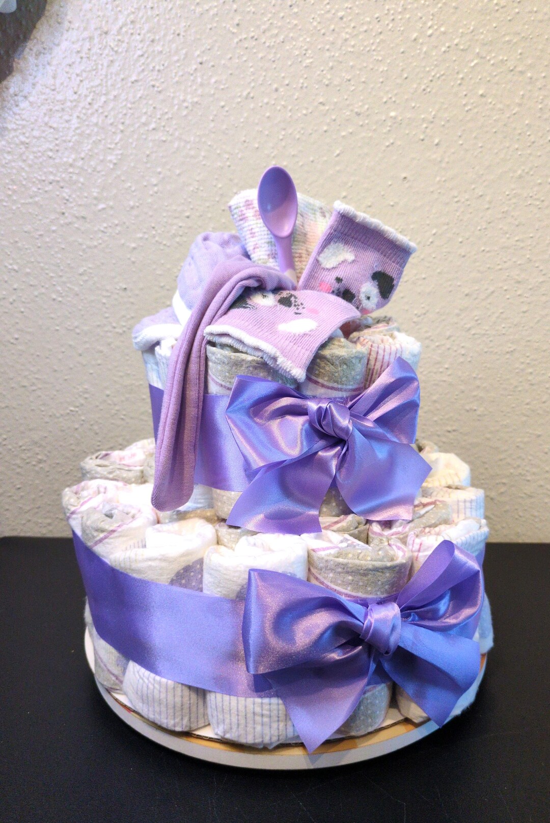 Lavender Diaper Cake, Baby Shower Center Piece, Baby Girl Gift, Purple ...