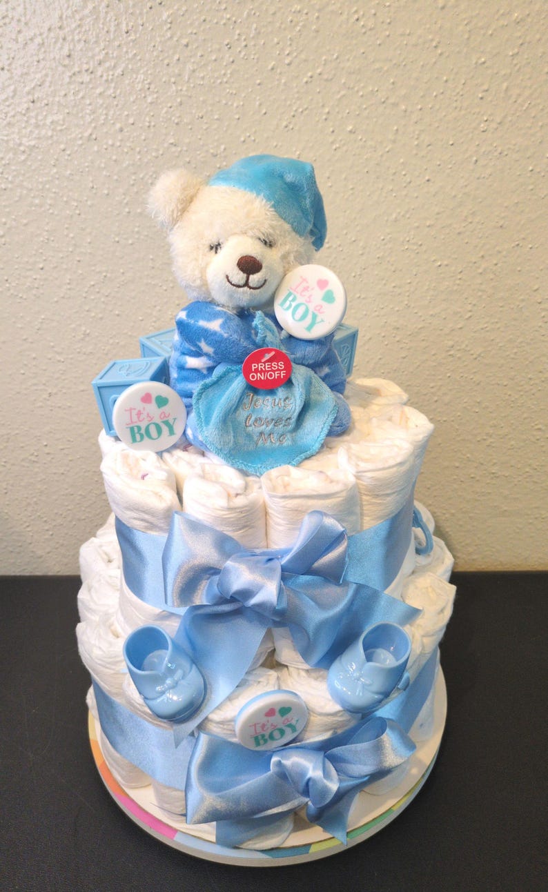 Blue Diaper Cake, Baby Shower Center Piece, ,satin Blue Diaper Cake - Etsy