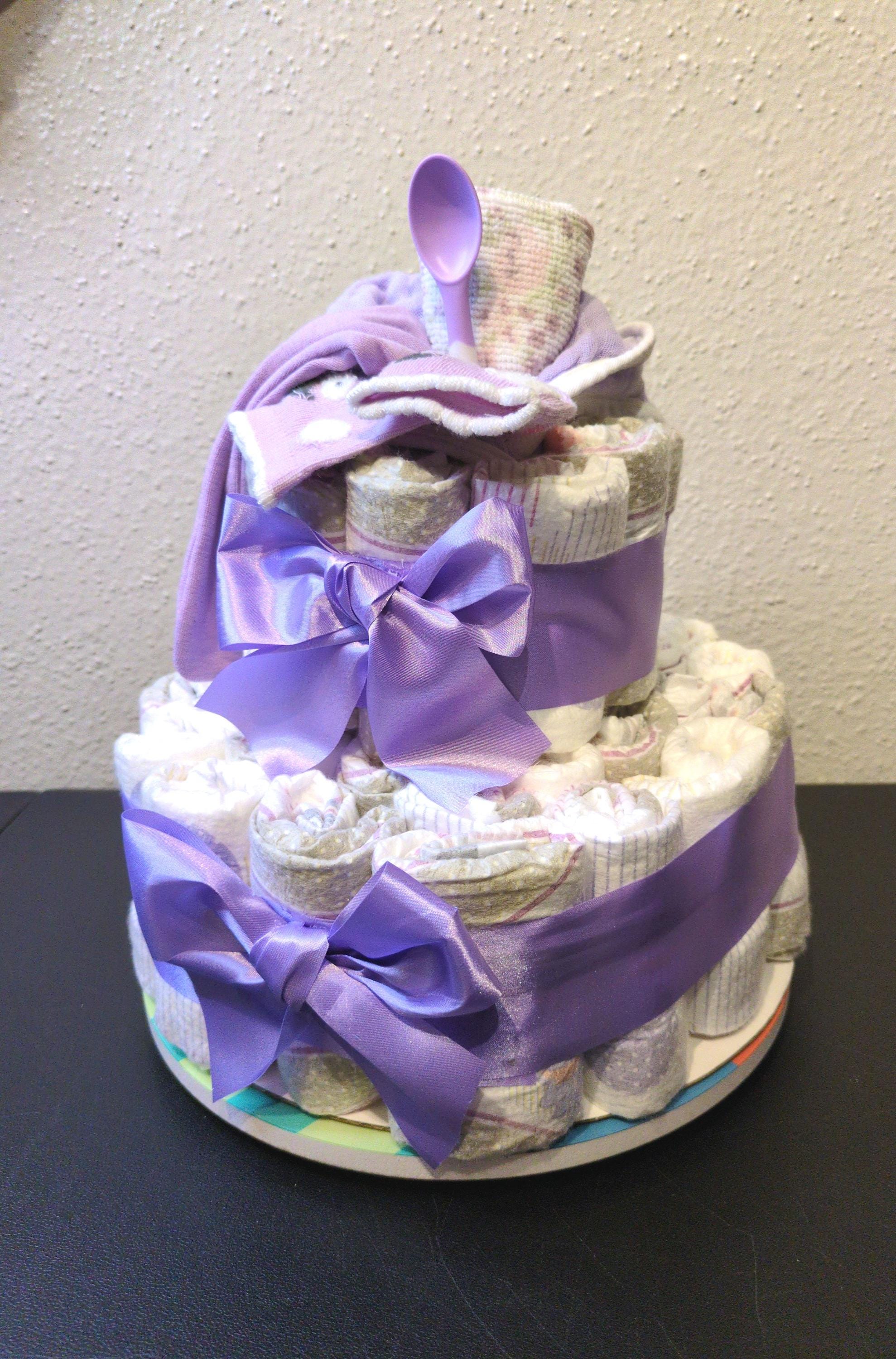 Lavender Diaper Cake, Baby Shower Center Piece, Baby Girl Gift, Purple ...