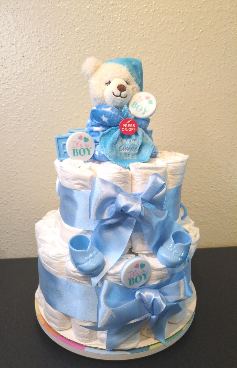 Blue Diaper Cake, Baby Shower Center Piece, ,satin Blue Diaper Cake - Etsy