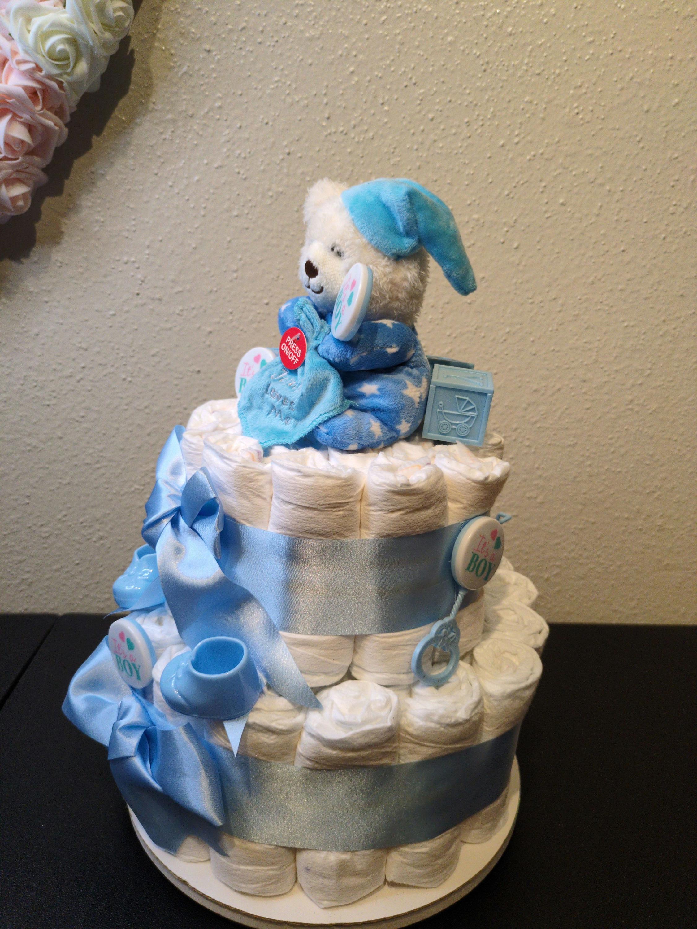 Blue Diaper Cake, Baby Shower Center Piece, ,satin Blue Diaper Cake - Etsy
