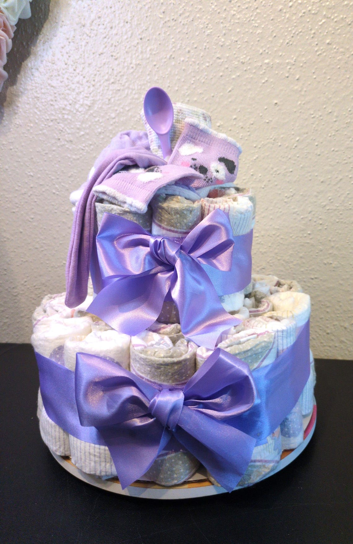 Lavender Diaper Cake, Baby Shower Center Piece, Baby Girl Gift, Purple ...
