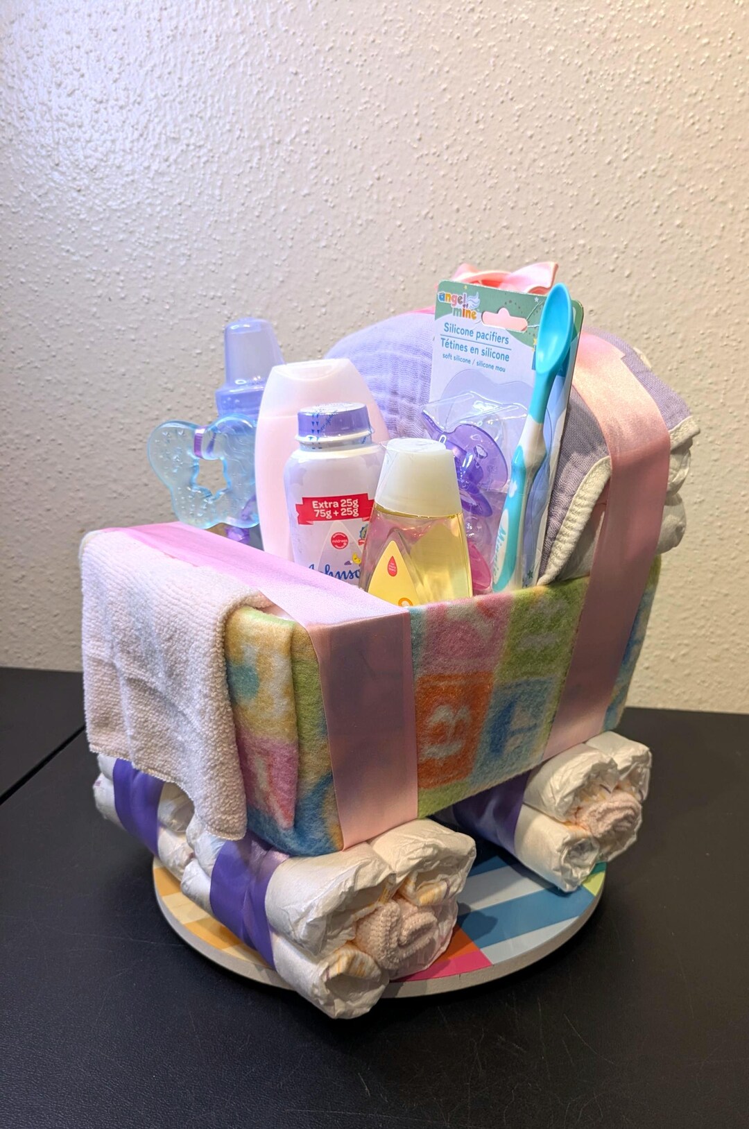 Pink & Purple Diaper Cake Baby Shower Centerpiece: Baby Girl Gift - Etsy