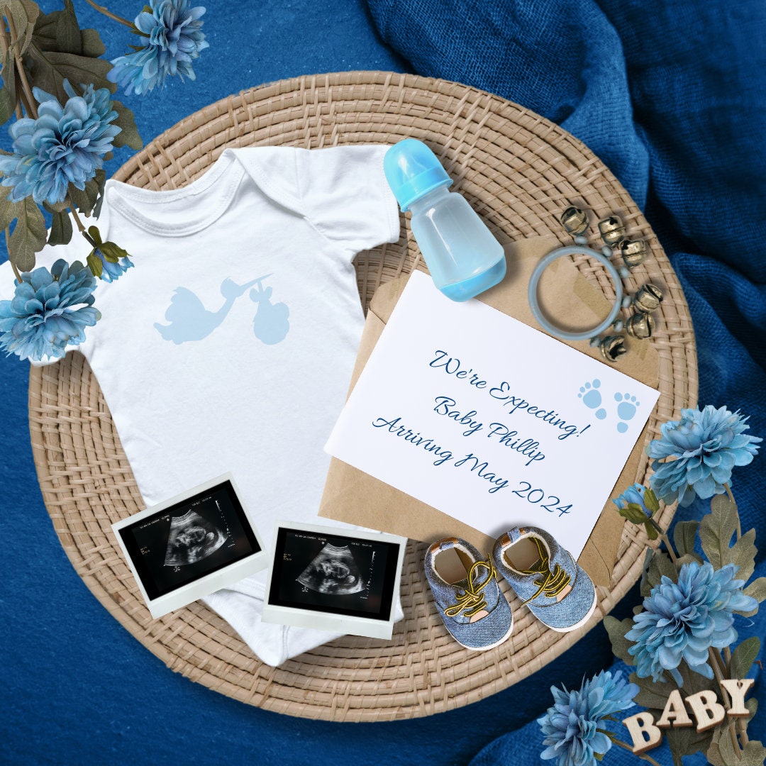 Baby Boy Digital Pregnancy Announcement Baby Announcement Editable ...