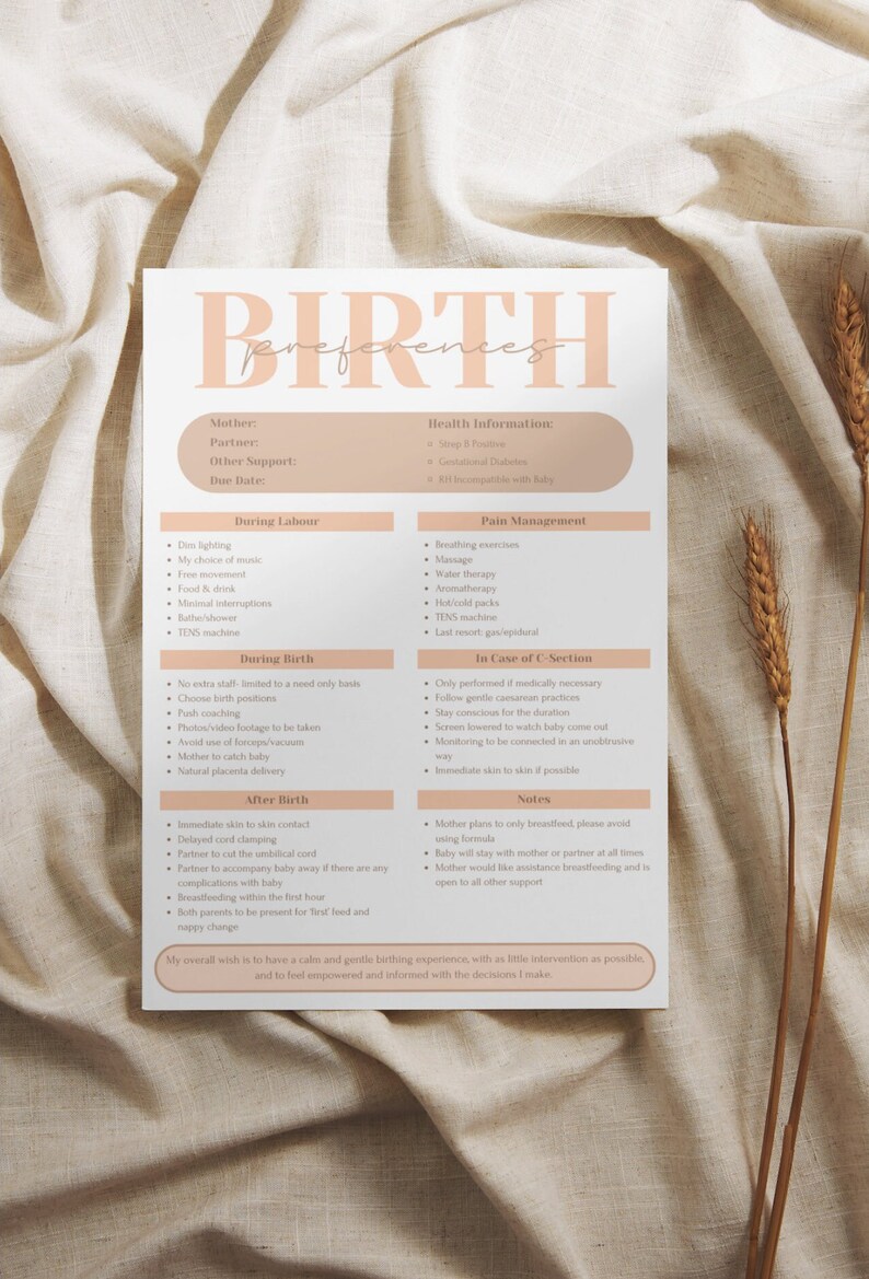 Editable Birth Preferences Template Birth Plan Template - Etsy Australia