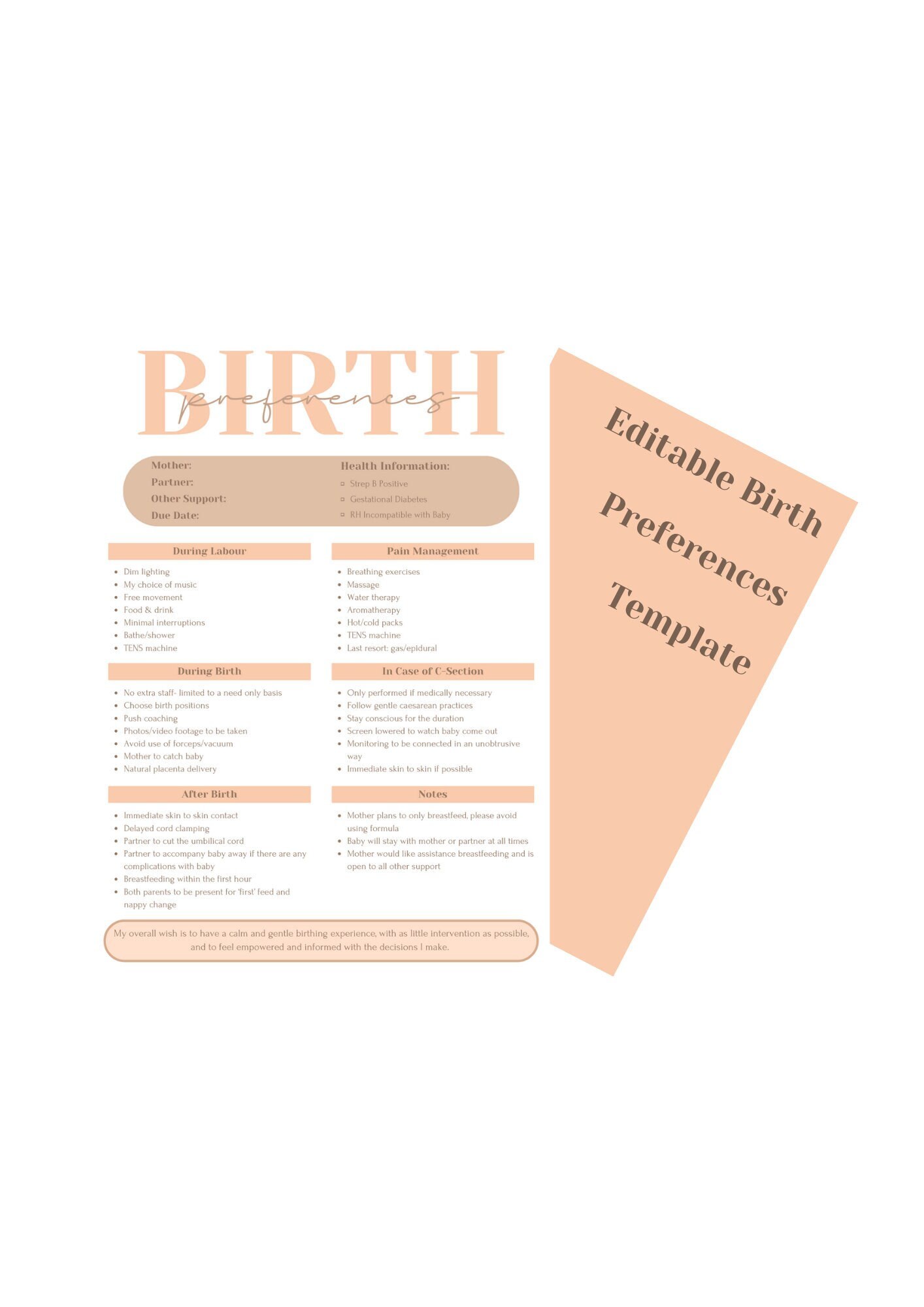 Editable Birth Preferences Template Birth Plan Template - Etsy Australia