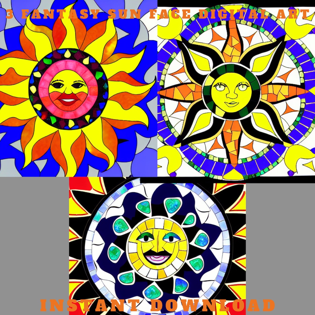Sun Face Mosaic Sun Art Printable Sun Art Fantasy Sun Art - Etsy