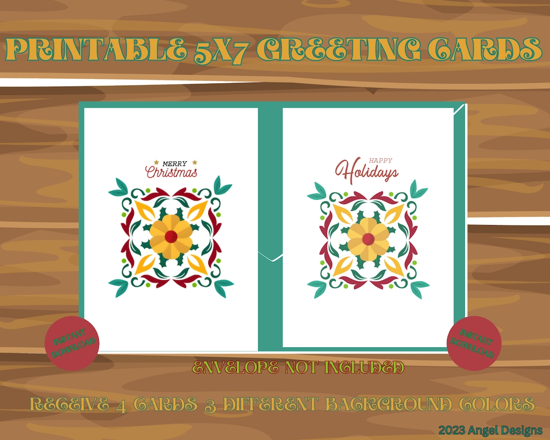 Printable Happy Holidays Card, Printable Merry Christmas Card, Floral ...