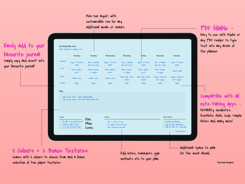 Printable Digital Meal Planner for Ipad, Goodnotes, Notability | PDF ...