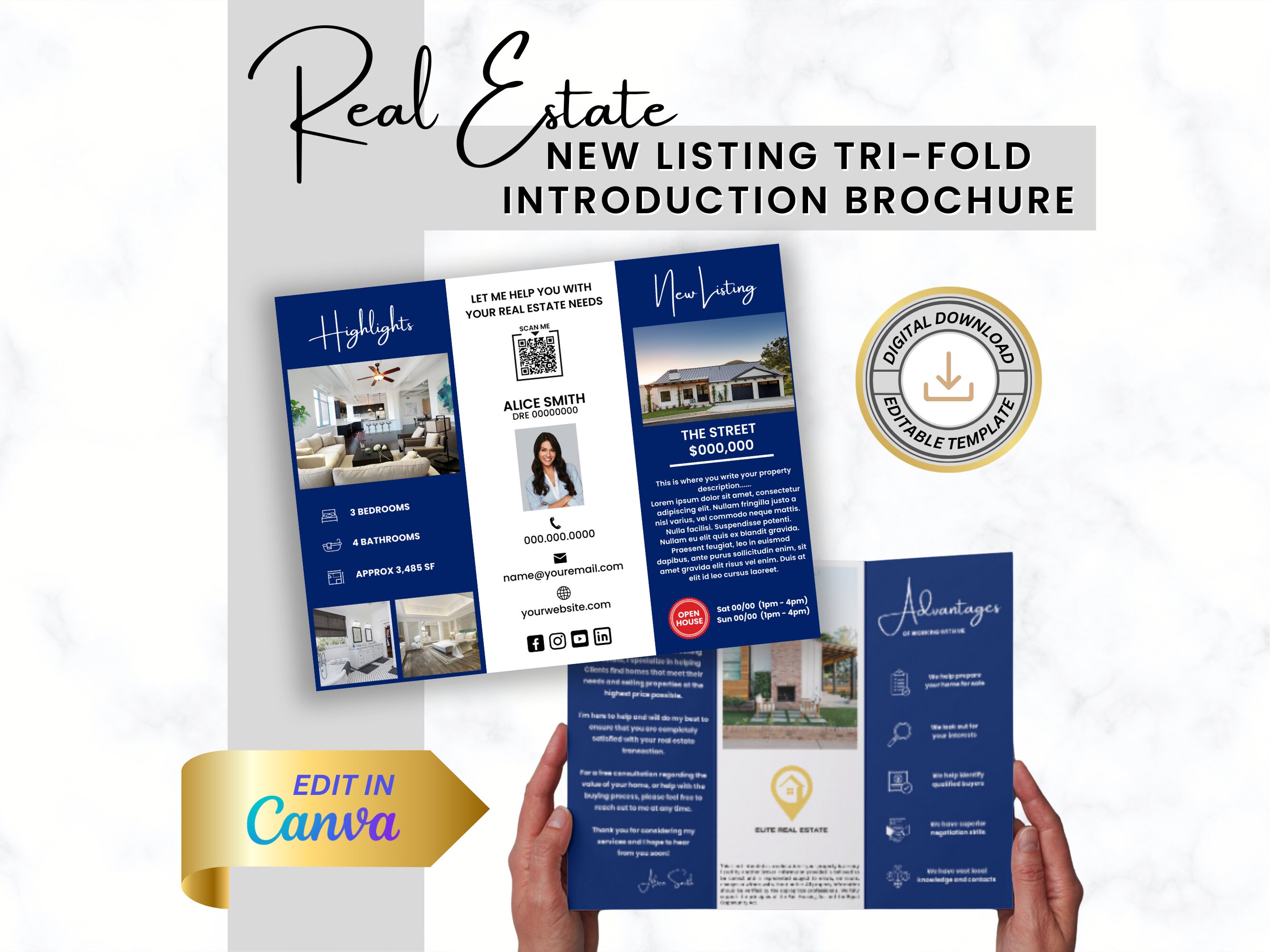 Real Estate New Listing Tri-fold Brochure: Agent Marketing (canva ...