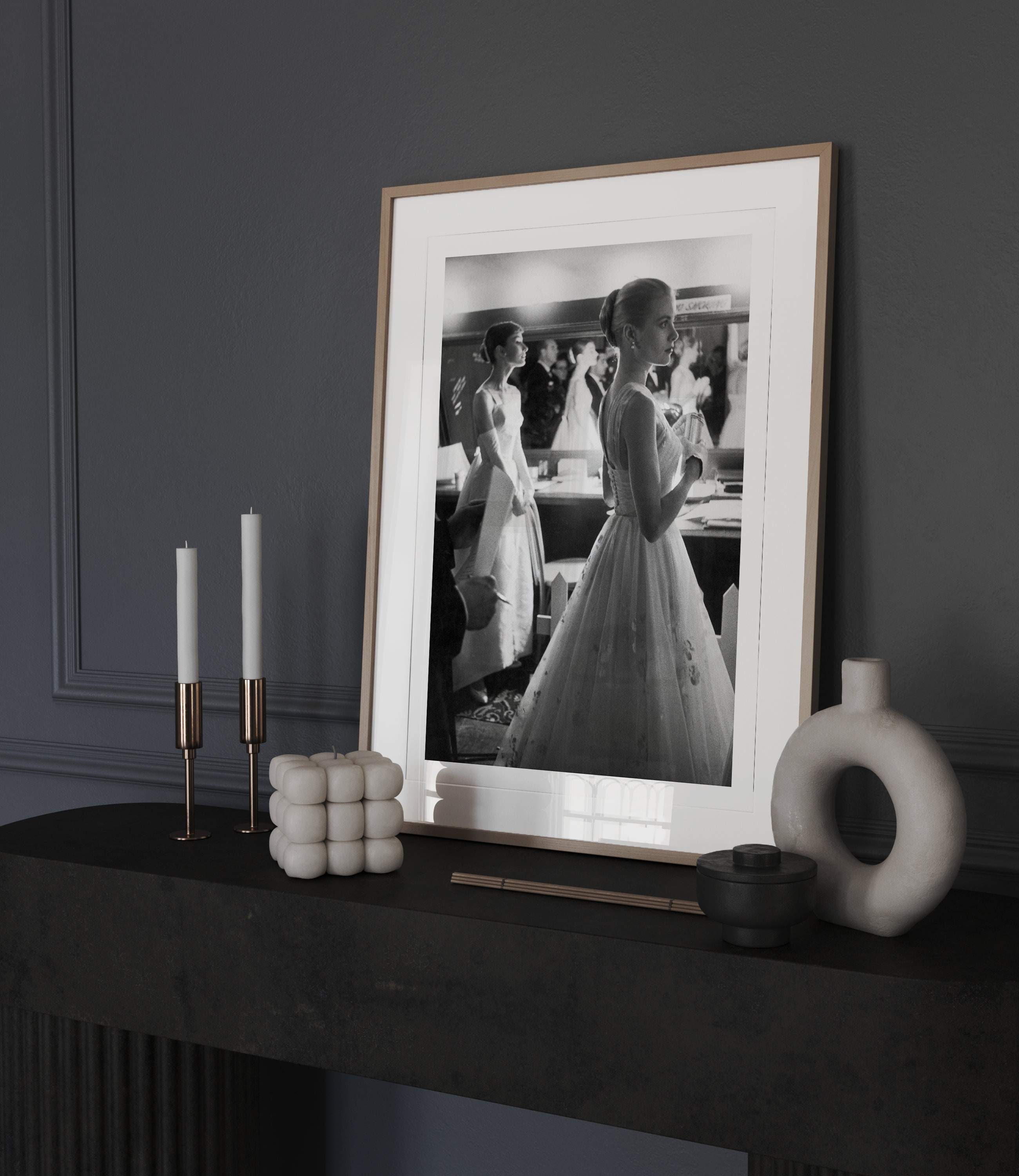 Grace Kelly and Audrey Hepburn at the Oscars Print, Black and White ...