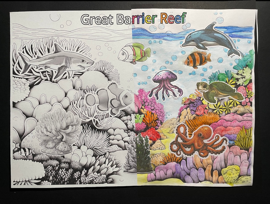 Great Barrier Reef Watercolour Colouring Sheet & Sticker Set australia ...