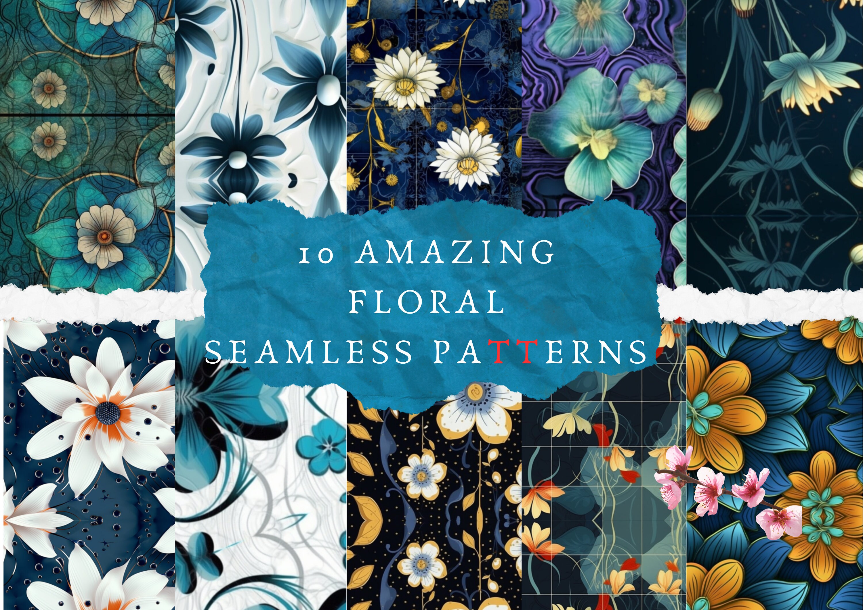 Stunning Seamless Digital Flower Patterns. Turn Any Surface Into a ...