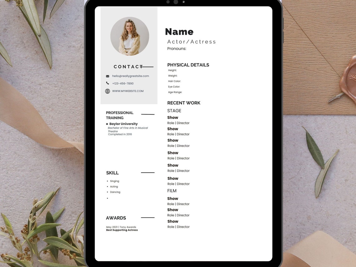 Actor Marketing Resume Template Word Acting Resume With Headshot ...
