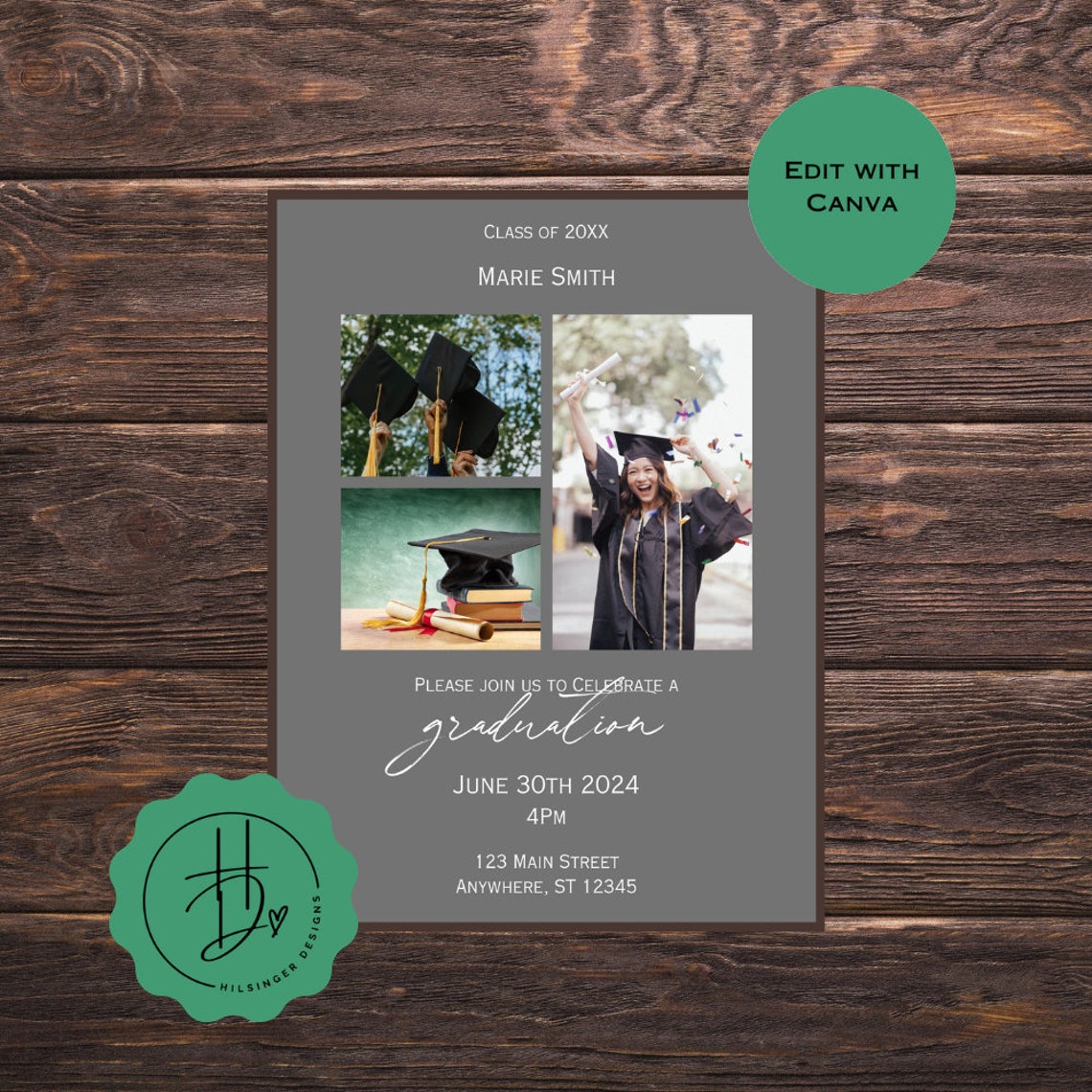 Graduation Invitation Canva Template Multiple Photo - Etsy