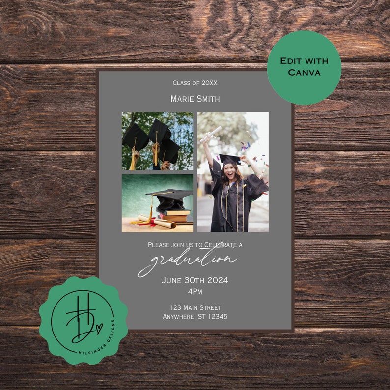 Graduation Invitation Canva Template Multiple Photo - Etsy