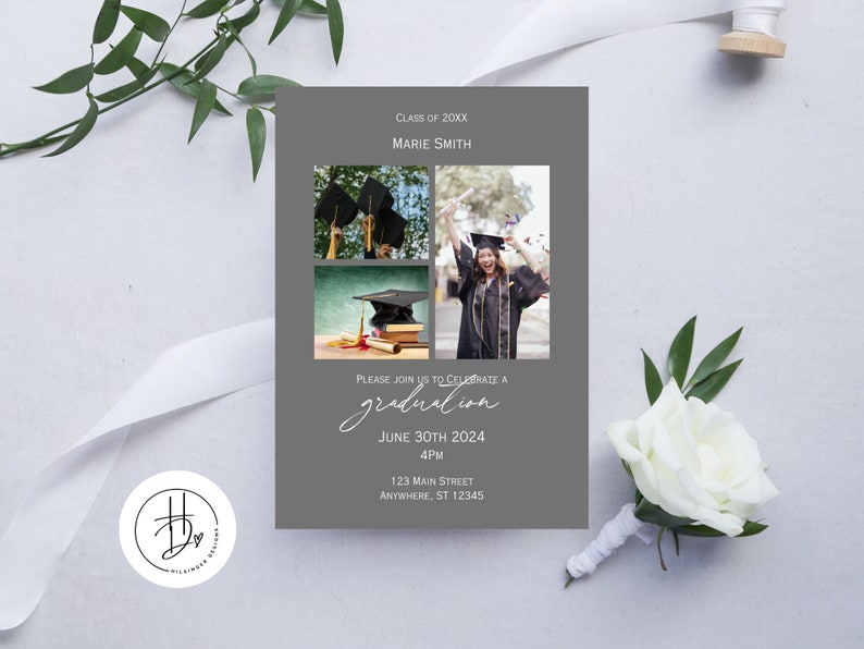 Graduation Invitation Canva Template Multiple Photo Graduation Invite ...