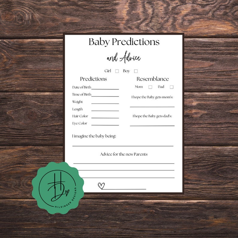 Baby Predictions and Advice Printable Minimalist Baby Shower Game ...