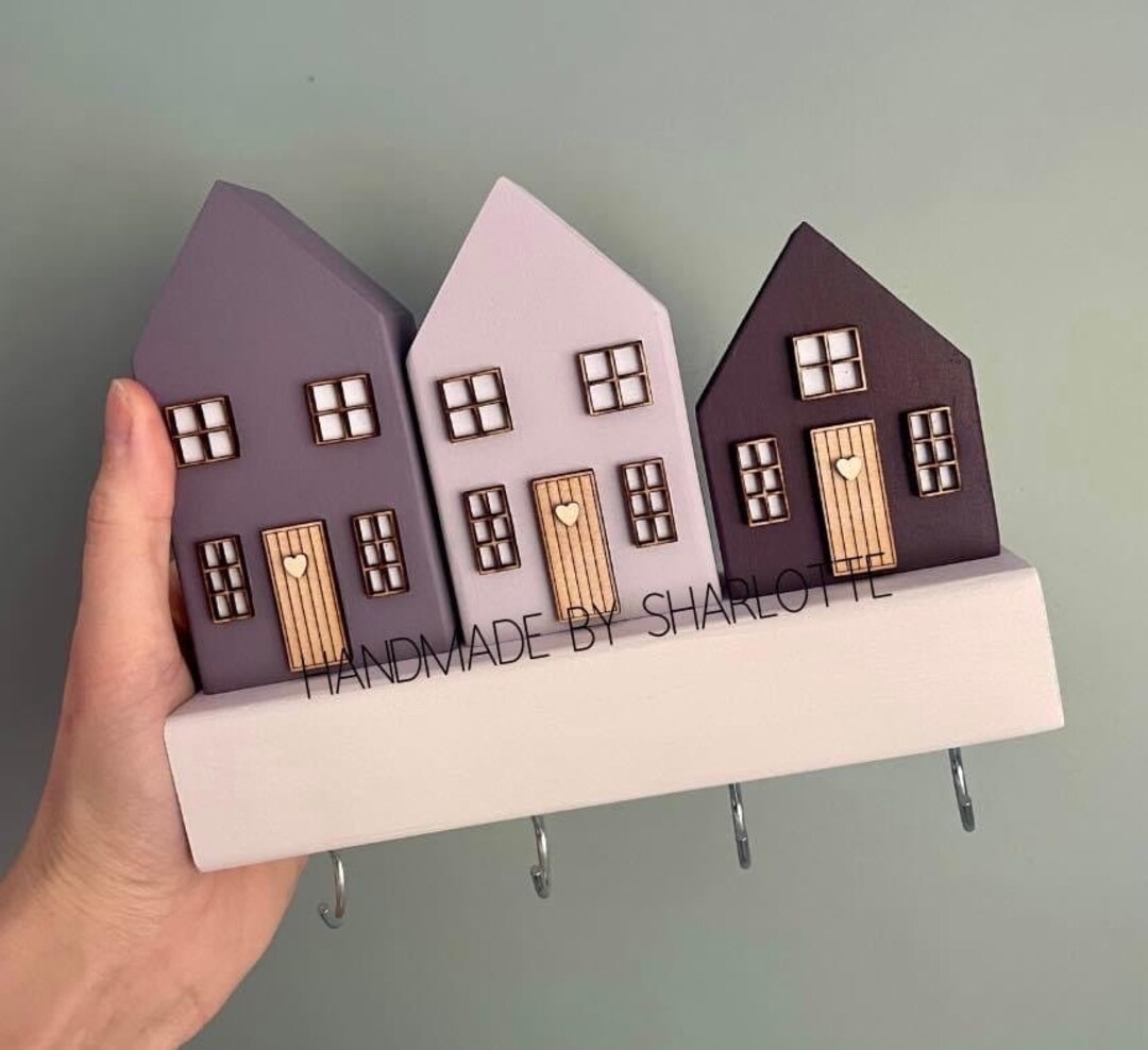 Wooden Scandinavian Cottage House Keyrack Key Hook Holder, Customisable ...