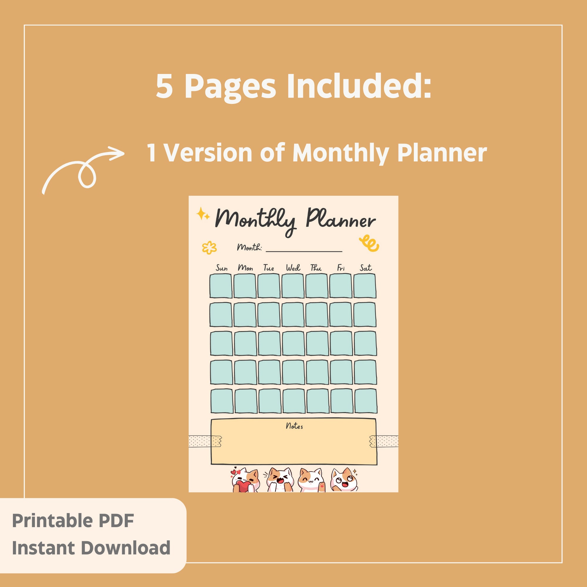 Cute Kawaii Daily Planner, Weekly Planner and Monthly Planner I Cute ...