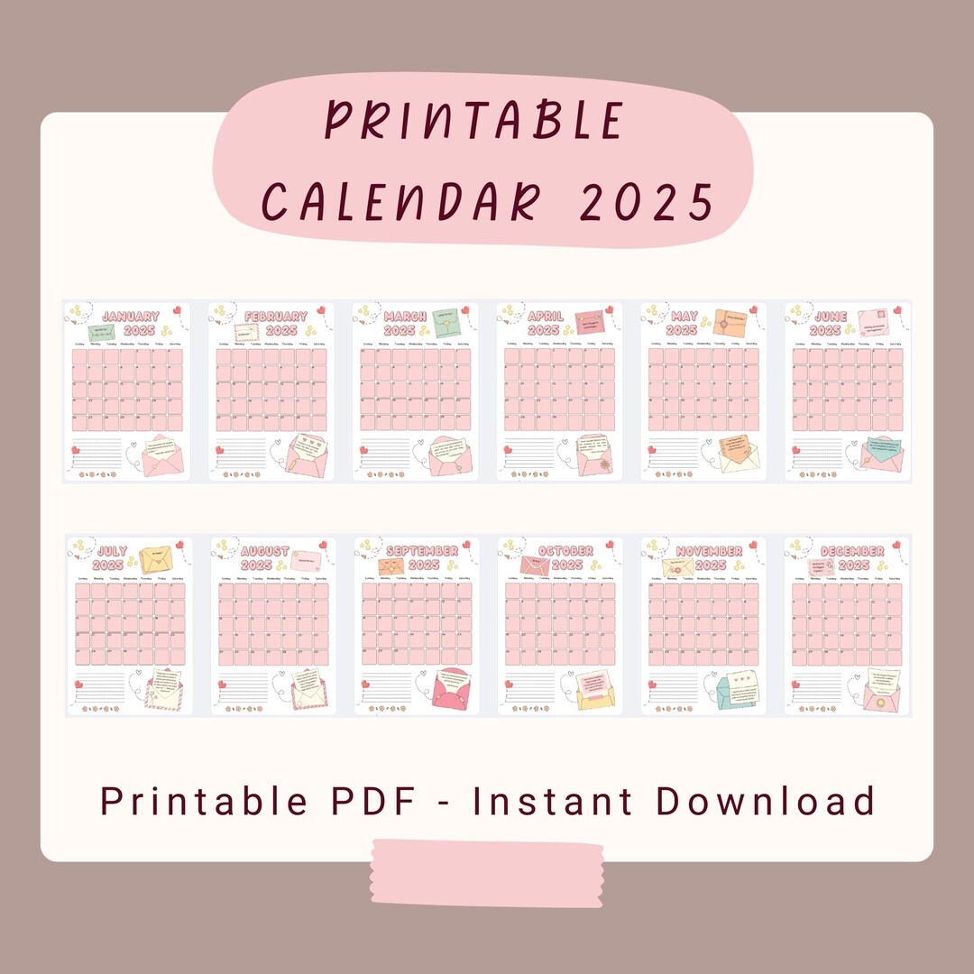 Printable Cute Pink Monthly Planner 2025 With Quotes, Cute Pink 2025 ...
