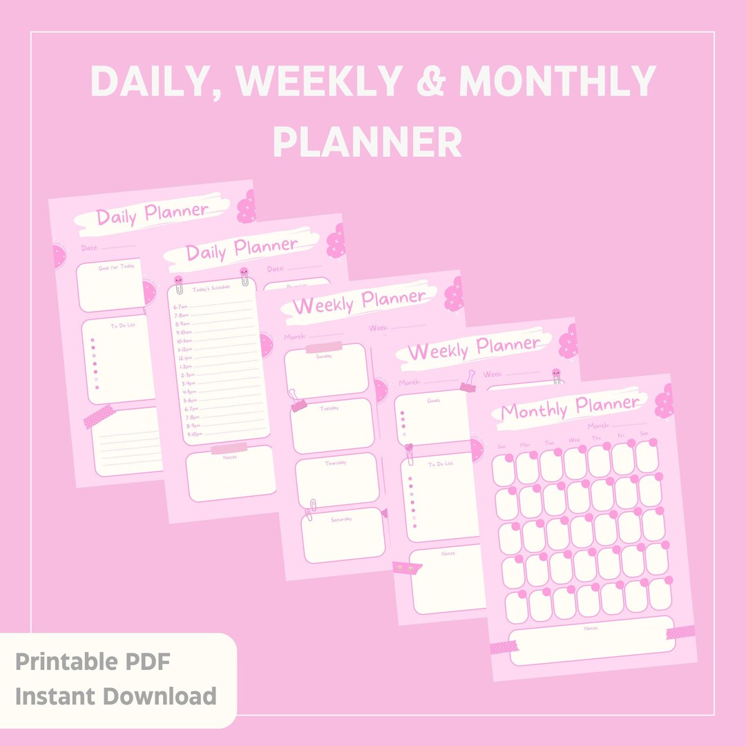 Soft Pink Daily Planner, Weekly Planner and Monthly Planner I Soft Pink ...