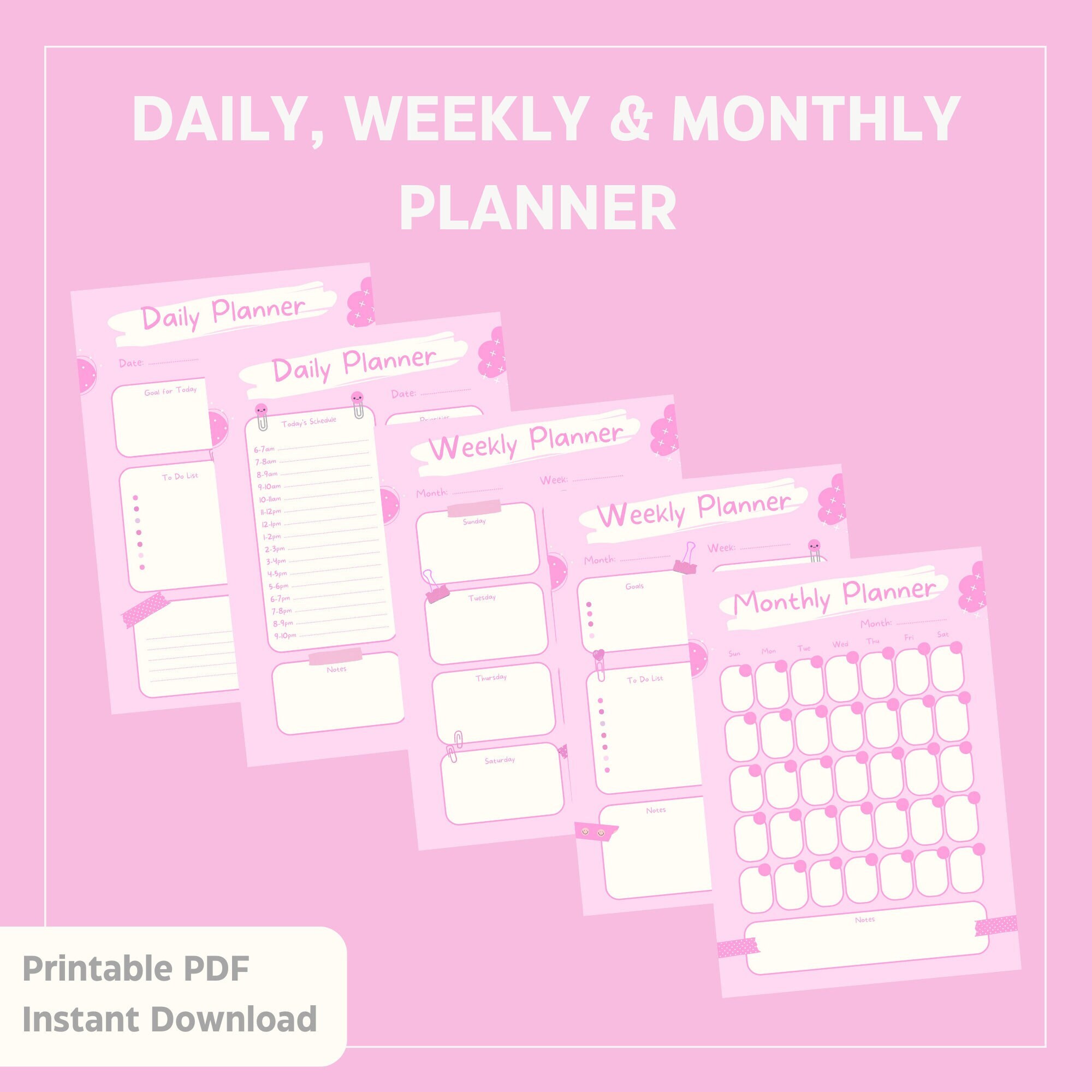 Soft Pink Daily Planner, Weekly Planner and Monthly Planner I Soft Pink ...